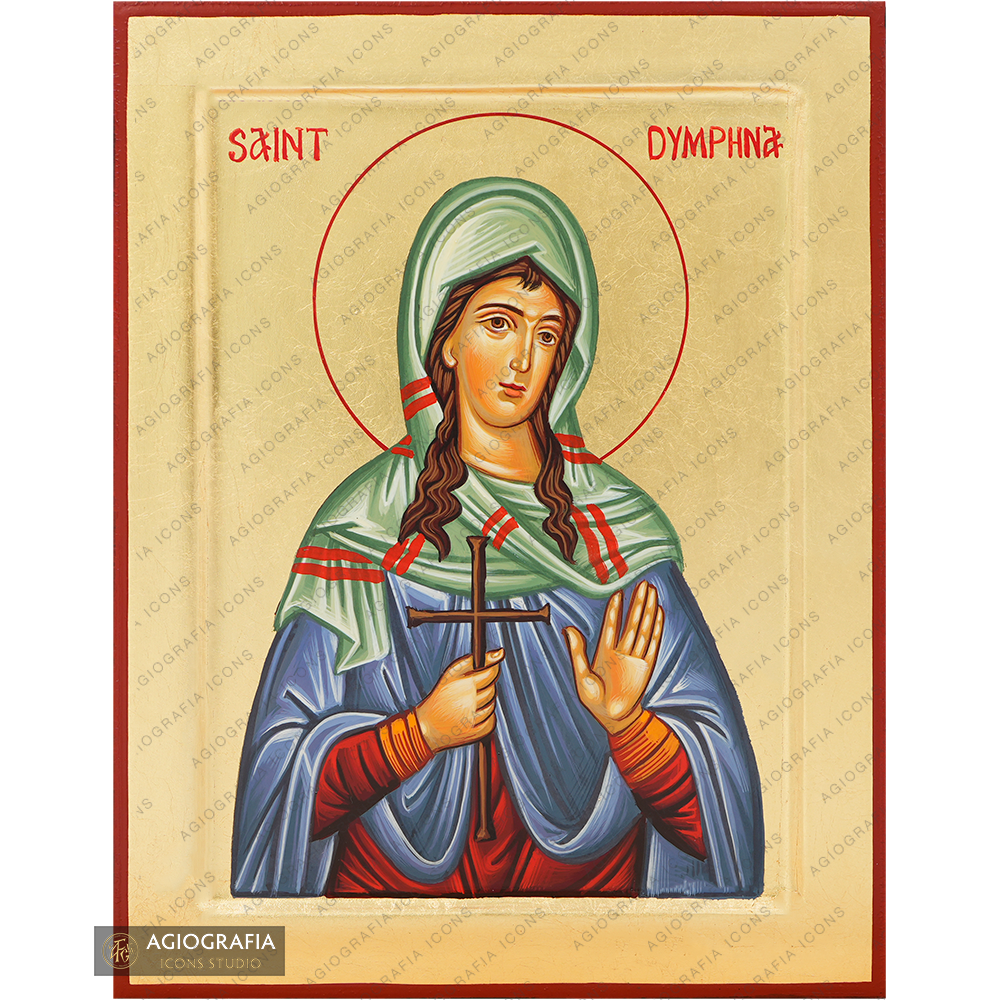 24k Saint Dimphna Handwritten Orthodox Icon with Gold Leaves – Agiografia Icons