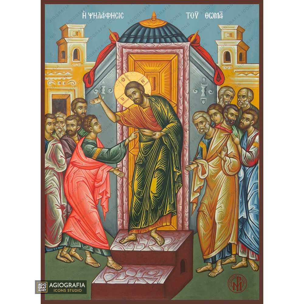 Assurance of Apostle Thomas Orthodox Icon with Blue Background ...