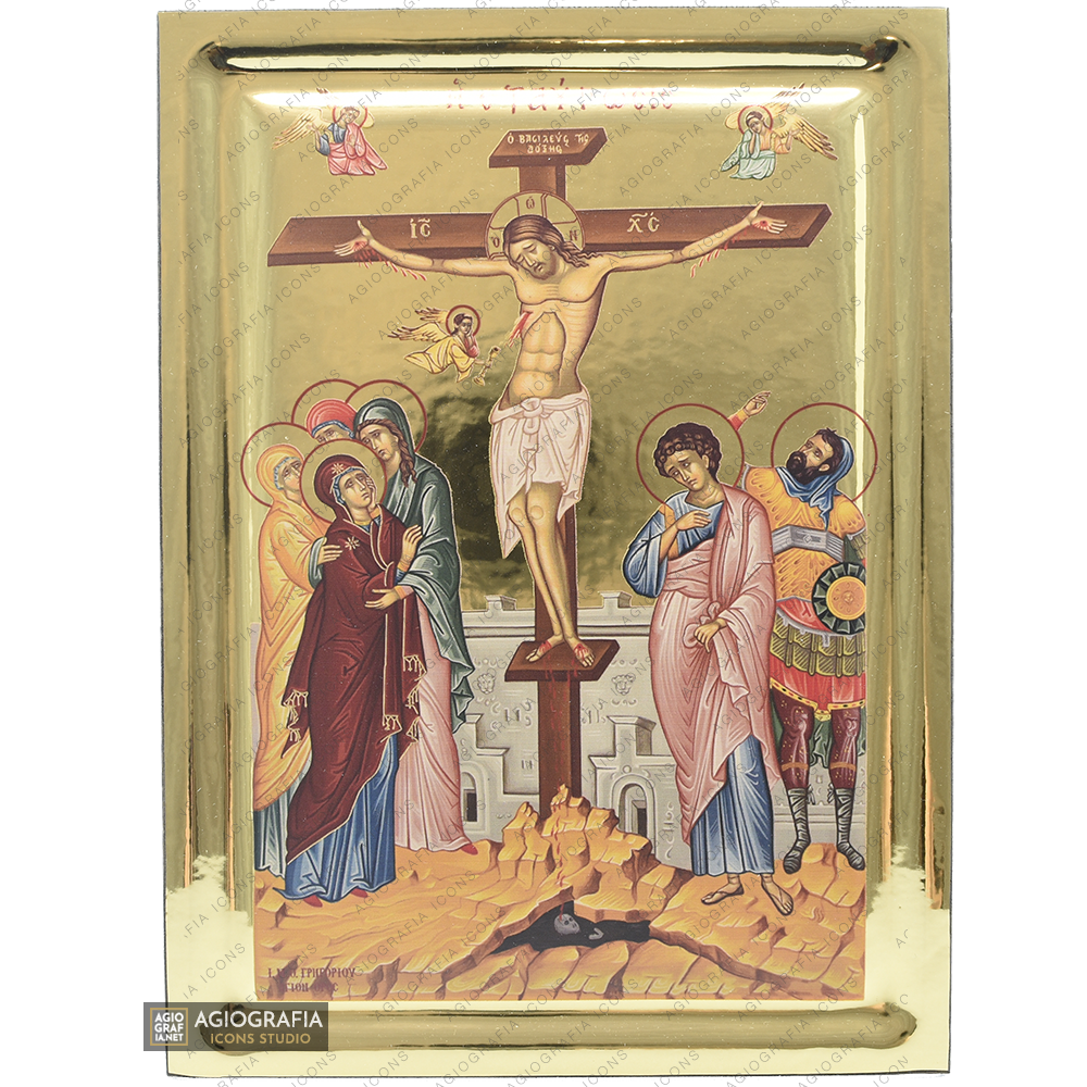 Crucifixion of Lord Greek Orthodox Wood Icon with Gilding Effect ...