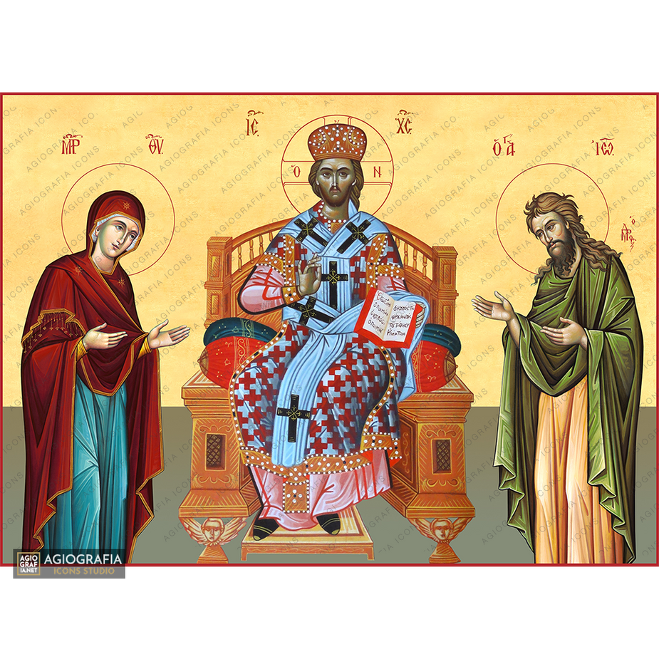 22k Deesis Christ Enthroned - Panagia - St John Icon with Gold Leaf ...