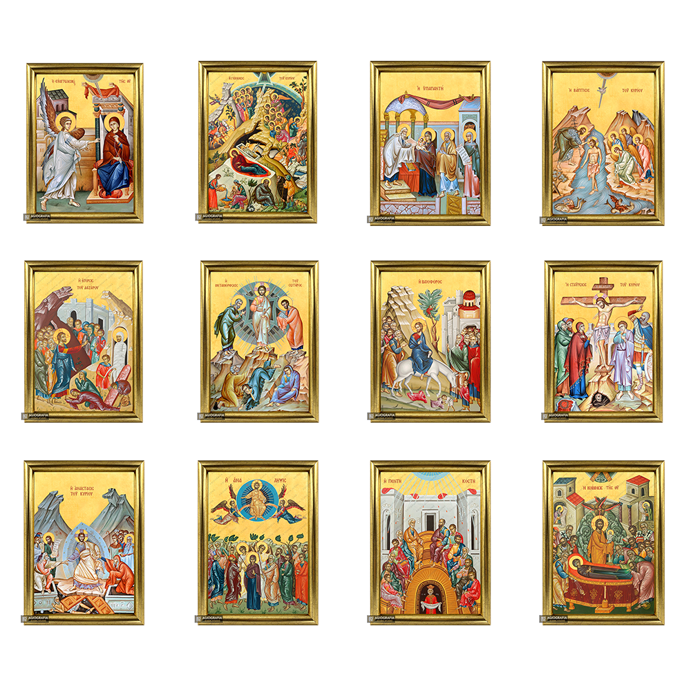 22k Set of 12 Festal Framed Christian Icons with Gold Leaf – Agiografia ...