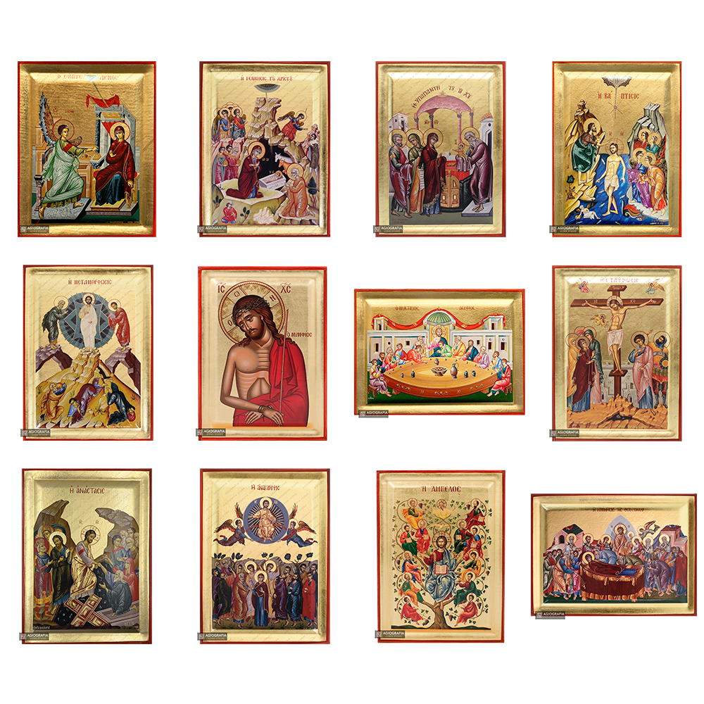Set of 12 Feastal Christian Icons on Wood with Gold Leaf – Agiografia Icons