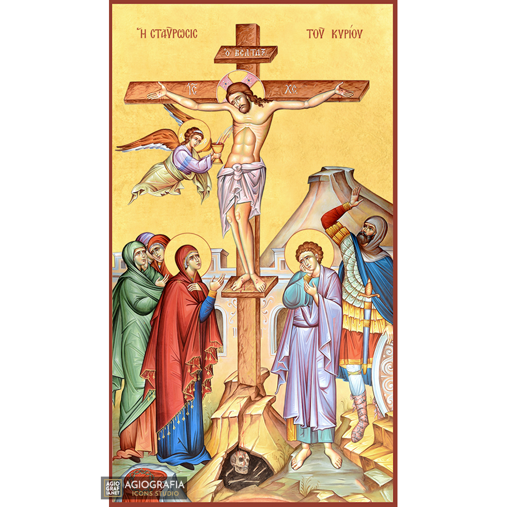 22k Crucifixion of the Lord - Gold Leaf Background Orthodox Icon ...