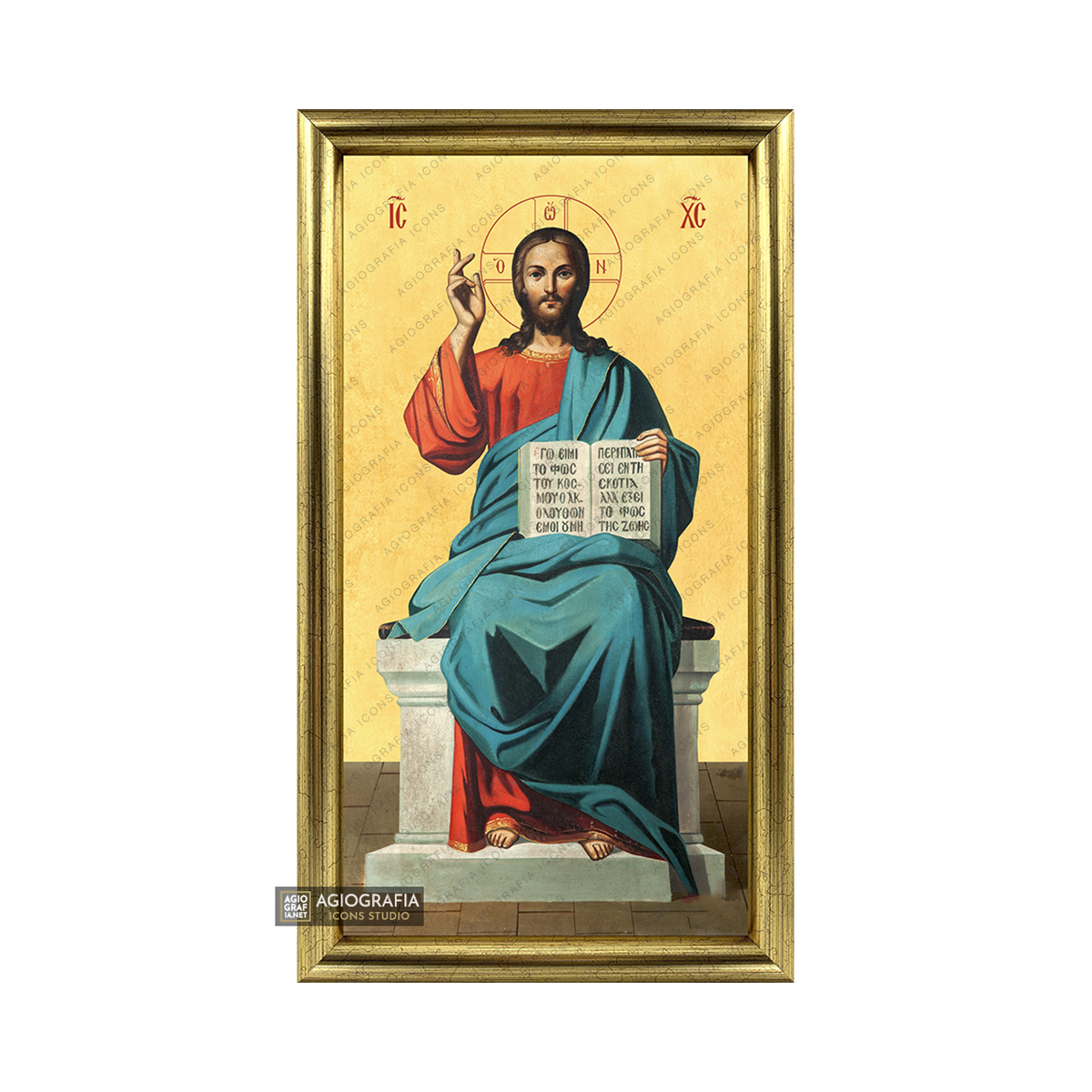 22k Jesus Christ Enthroned Framed Orthodox Icon with Gold Leaf ...