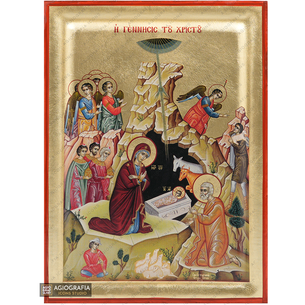 Nativity of the Lord Greek Orthodox Wood Icon with Gold Leaf ...
