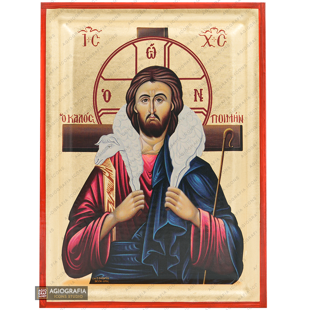 Jesus Christ The Good Shepherd Christian Icon on Wood with Gold Leaf ...