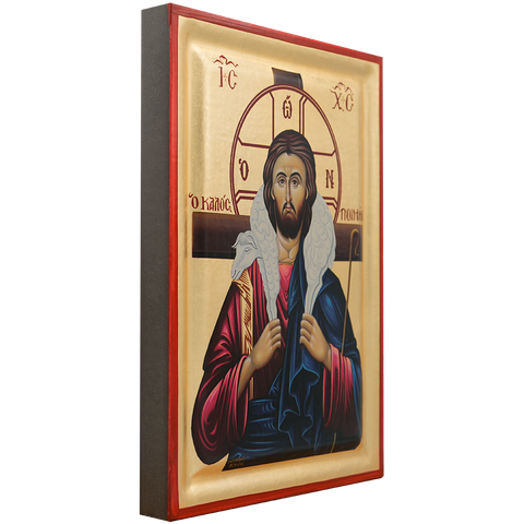 Jesus Christ The Good Shepherd Christian Icon on Wood with Gold Leaf ...