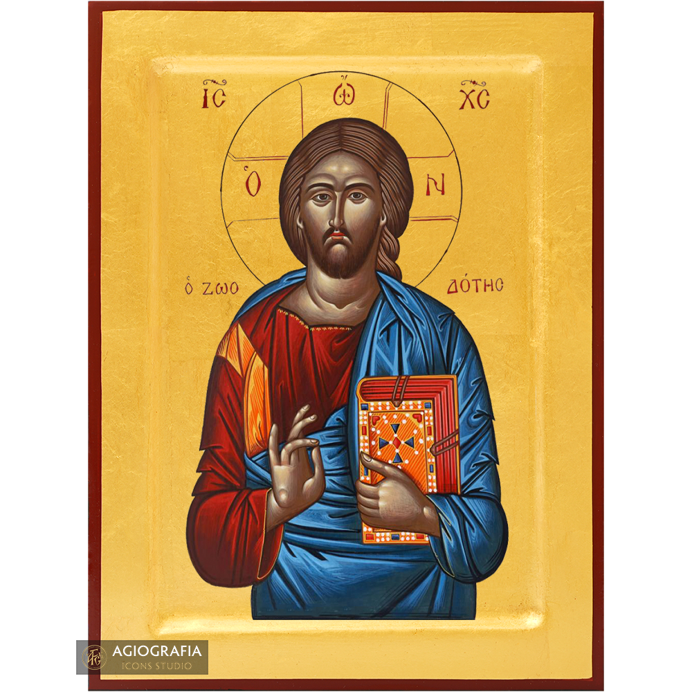 Jesus Christ The Lifegiver Handwritten Icon with Matte Gold Leaves ...