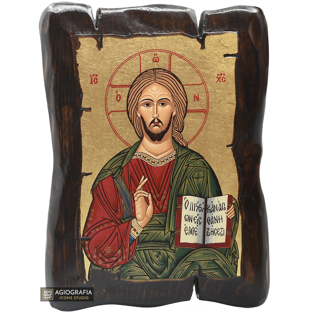 Jesus Christ Blessing Orthodox Icon on Carved Wood with Gold Leaf ...