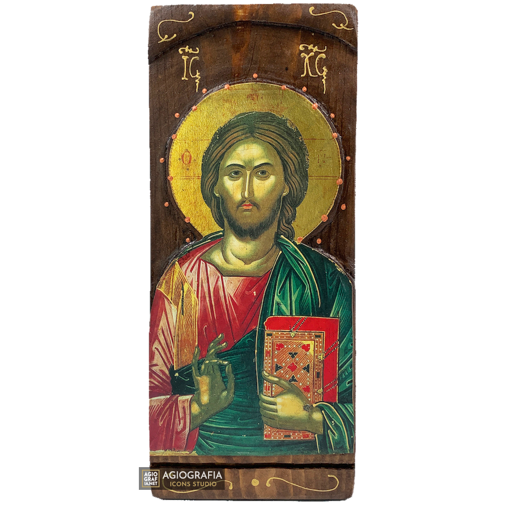 Jesus Christ Byzantine Greek Gold Print Icon on Carved Wood ...