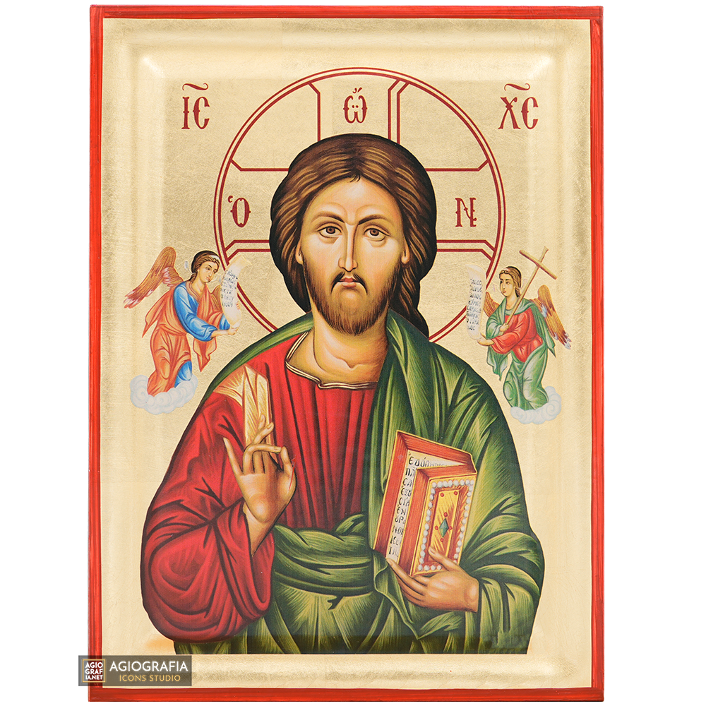 Jesus Christ with Angels Orthodox Icon with Gold Leaves – Agiografia Icons