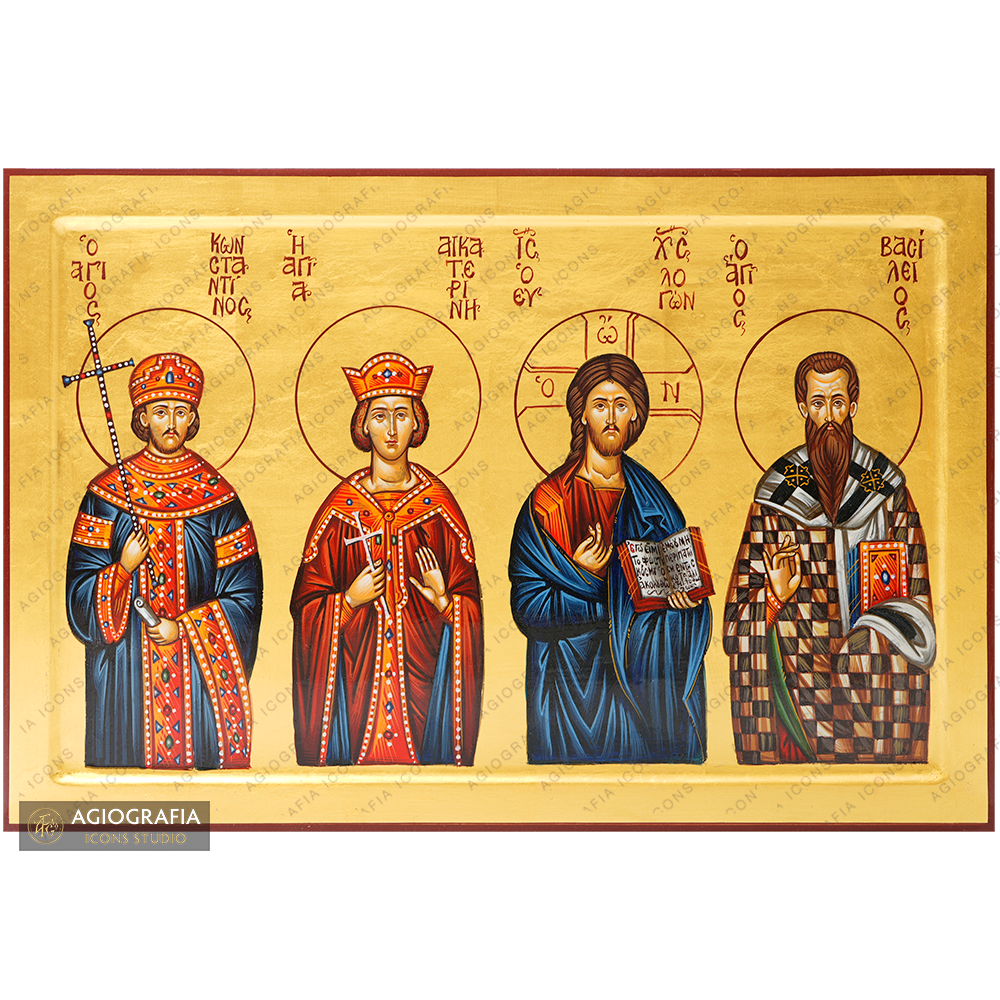 Jesus Christ, Sts Catherine, Basil and Constantine Icon [Handwritten ...