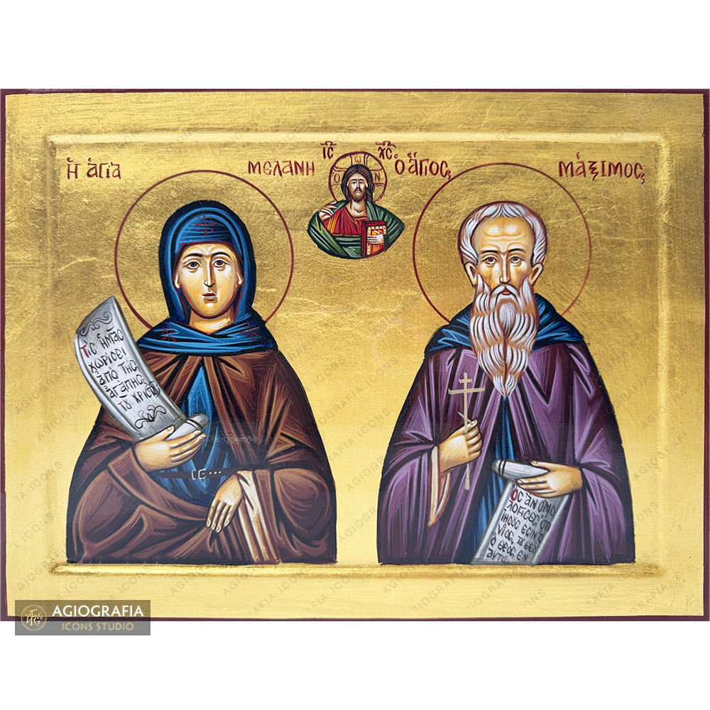 24k Jesus Christ with Saints Maximus & Melania Handwritten Icon ...