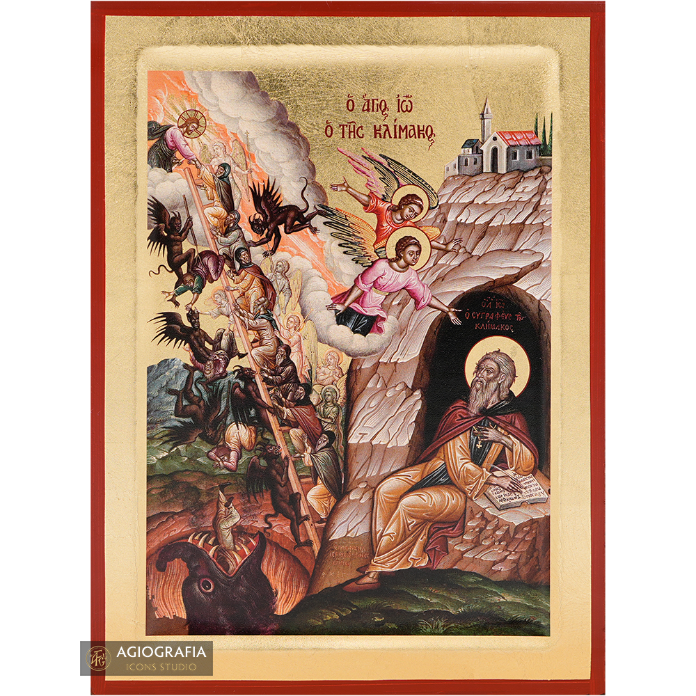 18k Ladder of the Divine Ascent Icon with Gold Leaf background ...