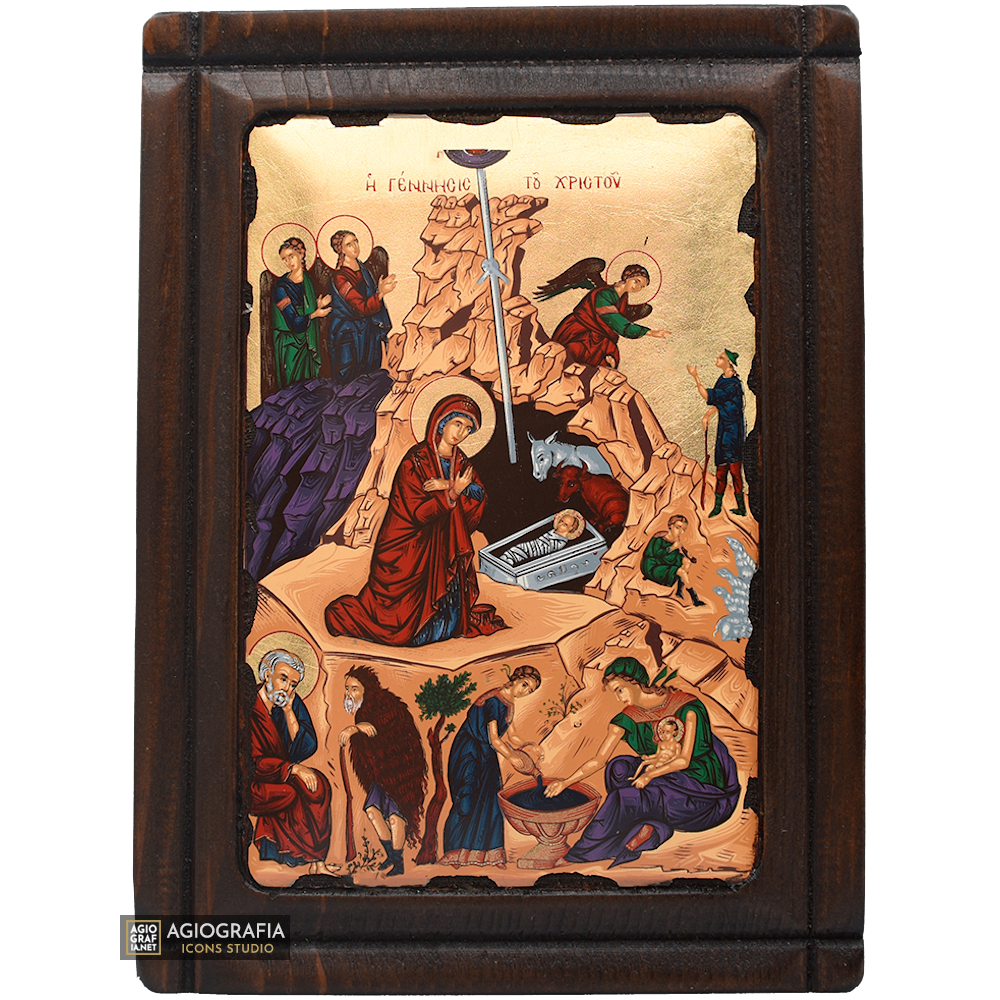 Nativity of the Lord Eastern Christian Icon on Wood with Gold Leaf ...