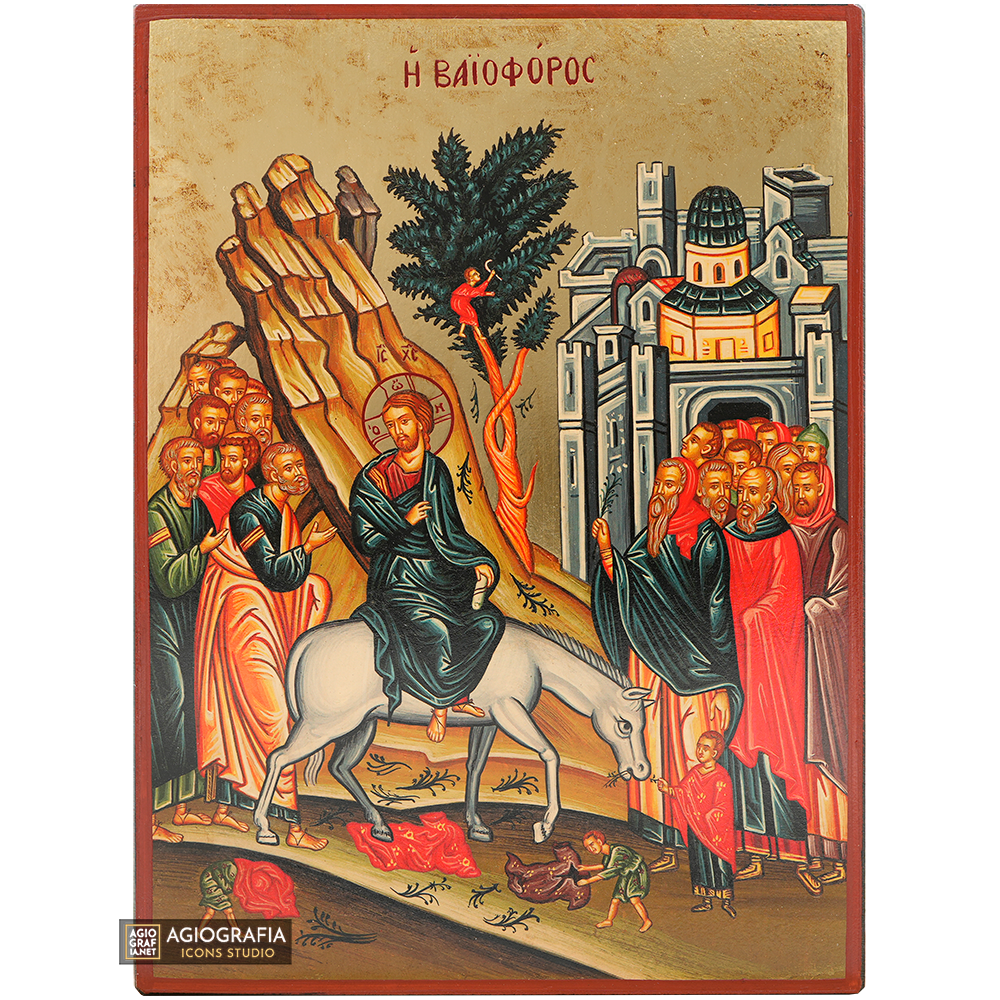 Palm Sunday Gold Print Orthodox Icon with Aged Gold Foil – Agiografia Icons