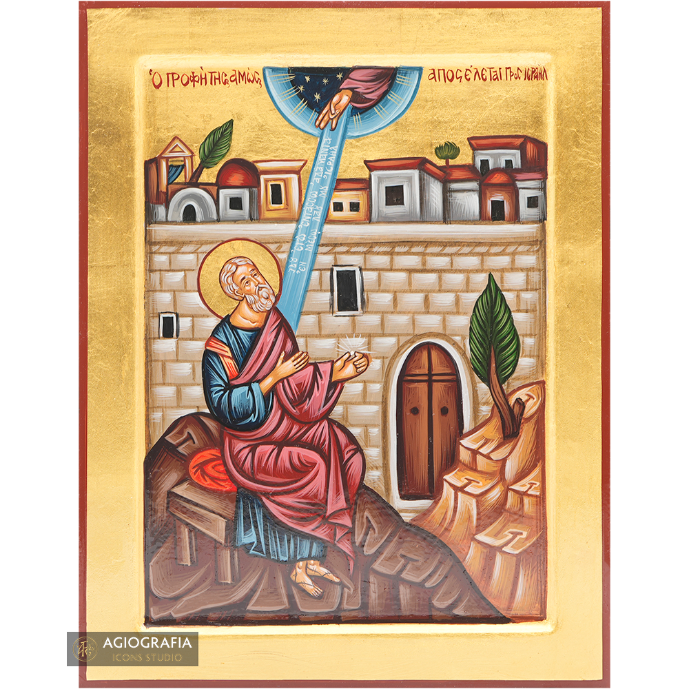 24k Prophet Amos Handwritten Christian Icon with Gold Leaves ...