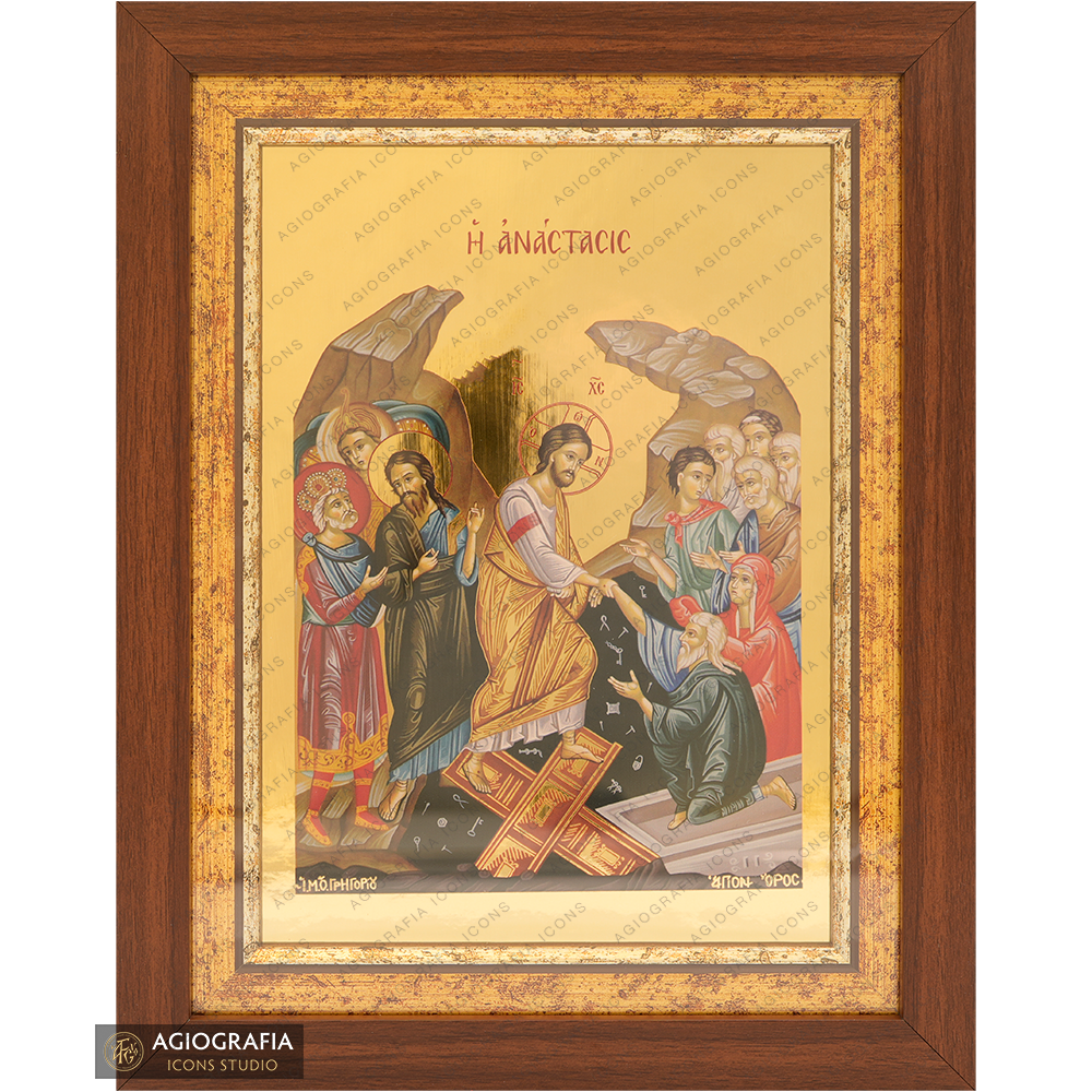 Resurrection of The Lord Icon on Framed Wood with Gilding Effect ...