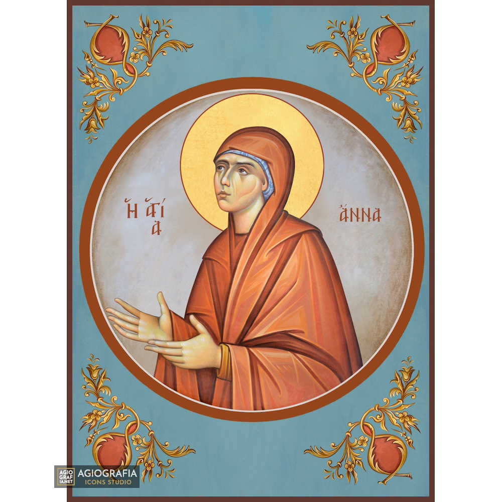 Saint Anna Christian Orthodox Icon with Blue Background – Agiografia Icons