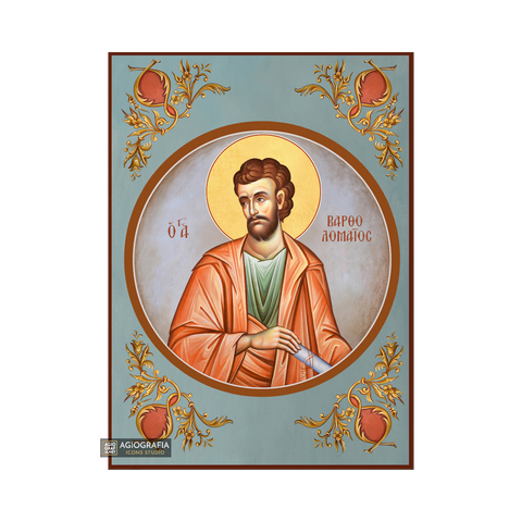 St Apostle Bartholomew Greek Wood Icon with Blue Background ...