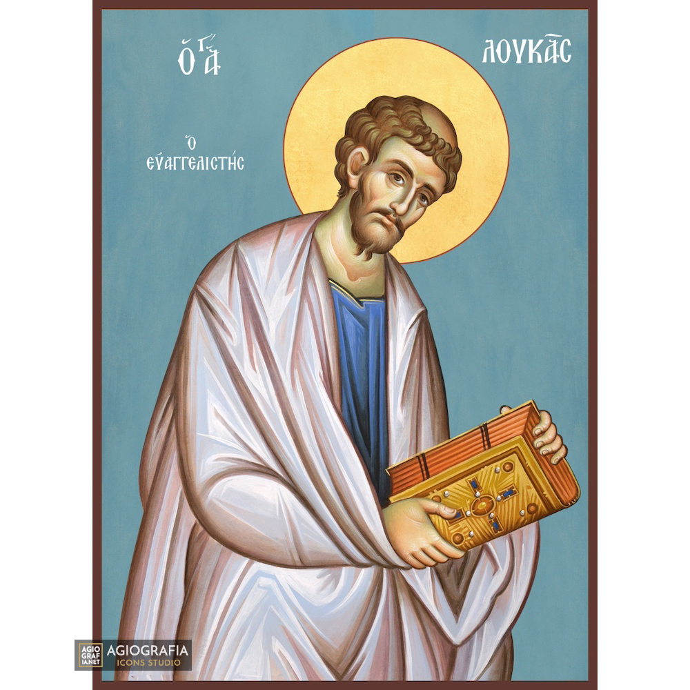 Saint Apostle Luke Orthodox Icon with Blue Background – Agiografia Icons