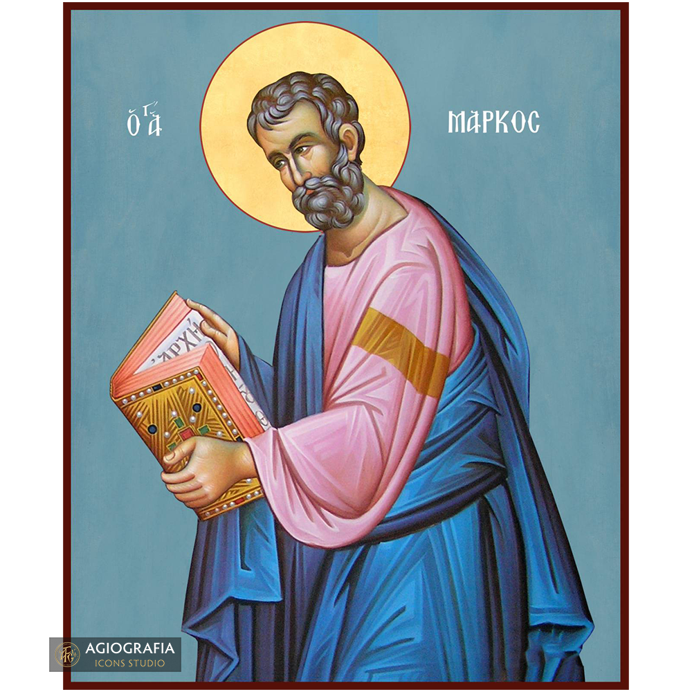 Saint Apostle Mark Orthodox Icon with Blue Background – Agiografia Icons