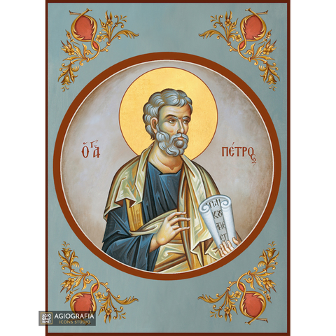 St Apostle Peter Greek Orthodox Icon with Blue Background – Agiografia ...