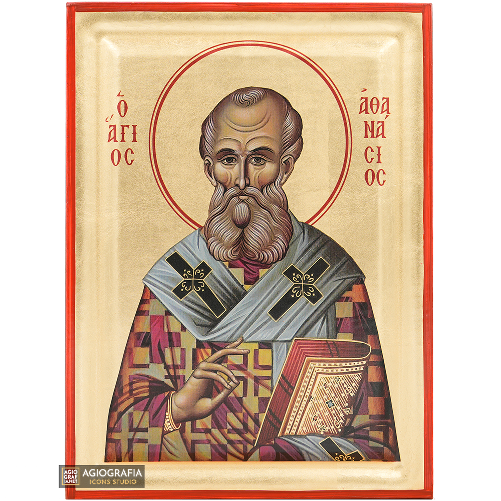 Saint Athanasios the Great Orthodox Icon with Gold Leaves – Agiografia Icons
