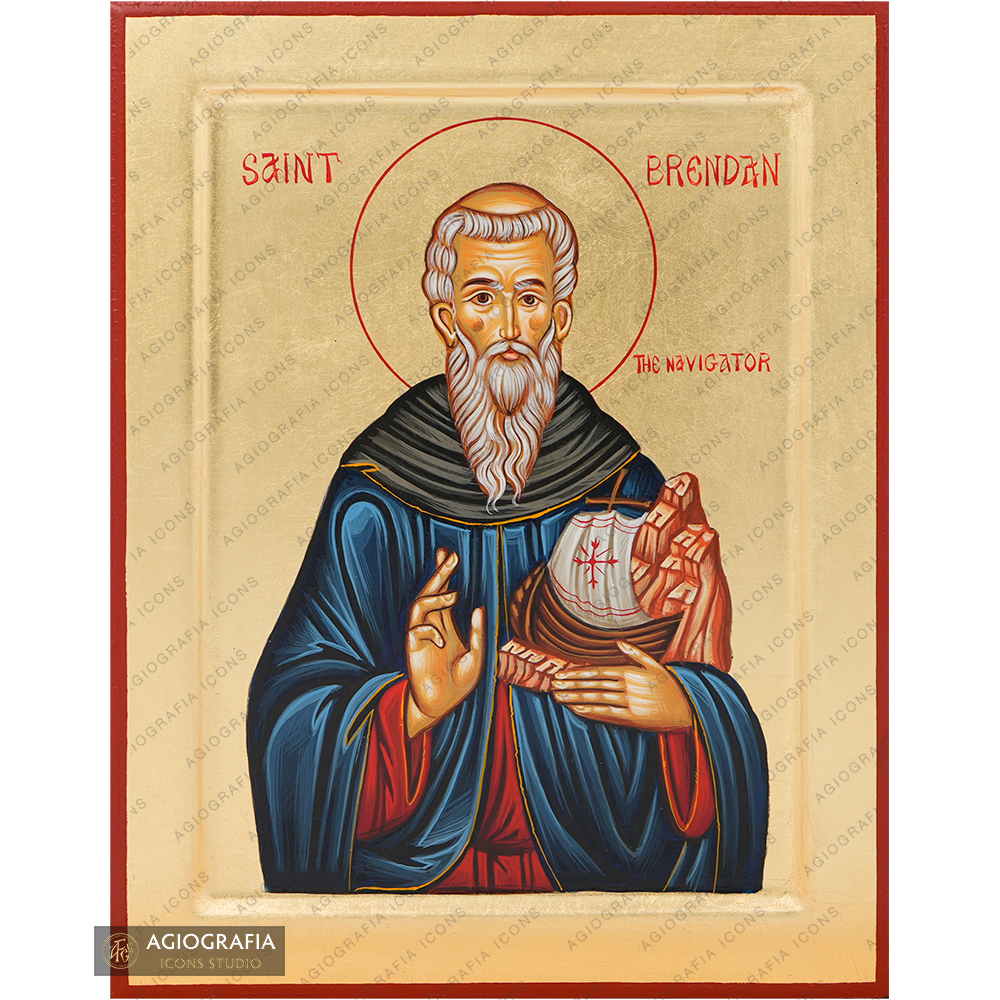 24k Saint Brendan Handwritten Christian Icon with Gold Leaves ...