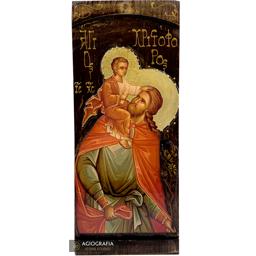 St Christopher Byzantine Greek Gold Print Icon on Carved Wood ...