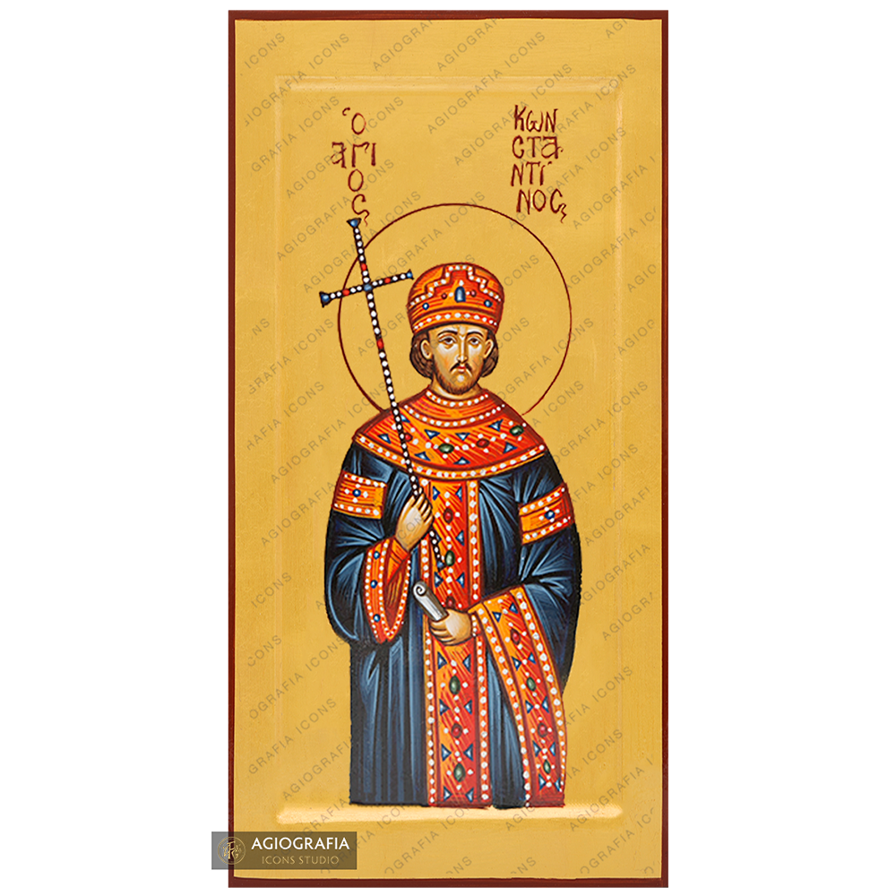 24k Saint Constantine the Great Handwritten Icon with Gold Leaves ...