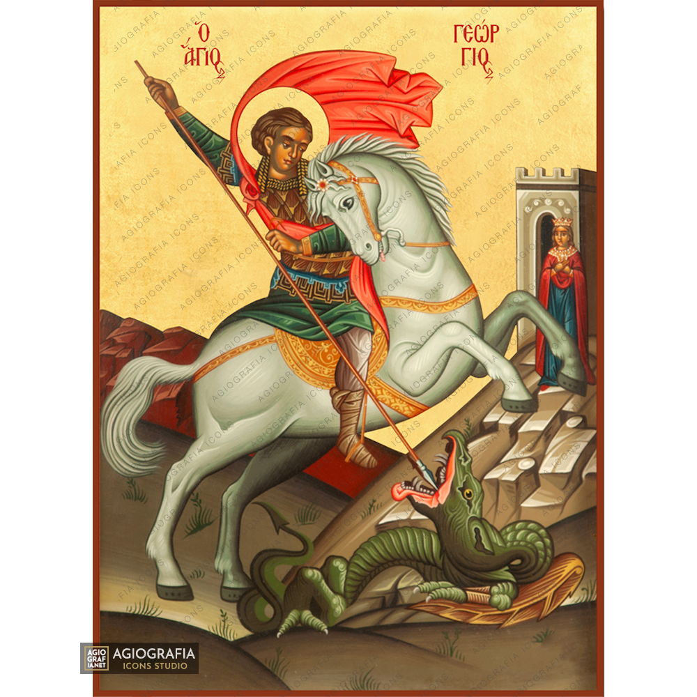 22k St George on horseback - Exclusive Gold Leaf Greek Icon ...