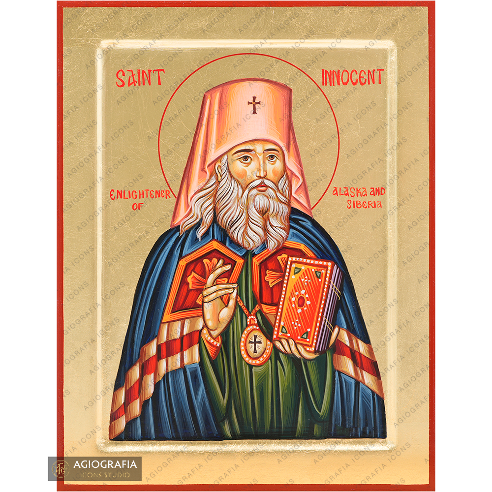 24k Saint Innocent Handwritten Orthodox Icon with Gold Leaves ...