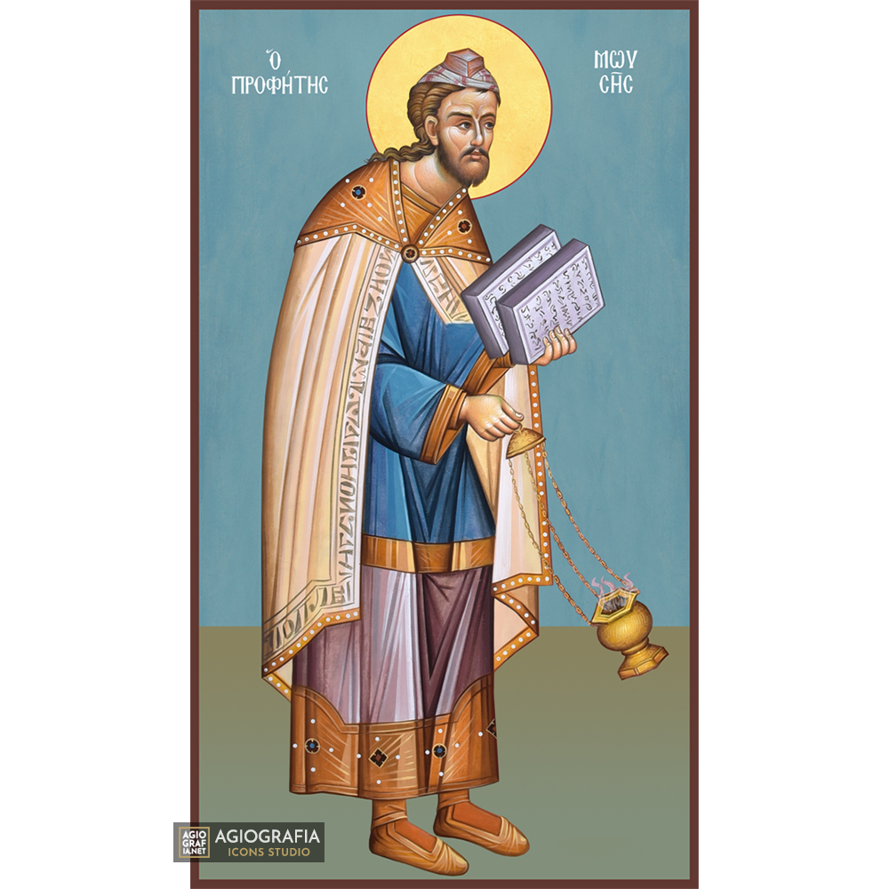 Prophet Moses Greek Orthodox Wood Icon with Blue Background ...