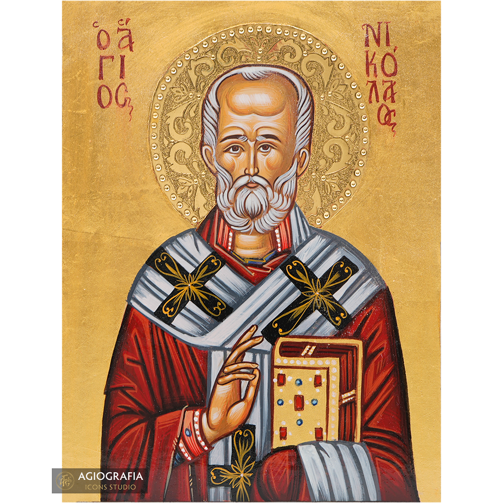 St. Nickolas Handwritten Icon with 24k Matte background and Water ...