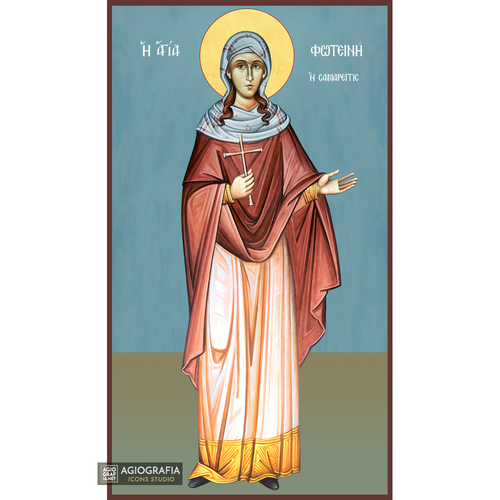 St Photini the Samaritan Woman Greek Icon Wood Blue Background ...