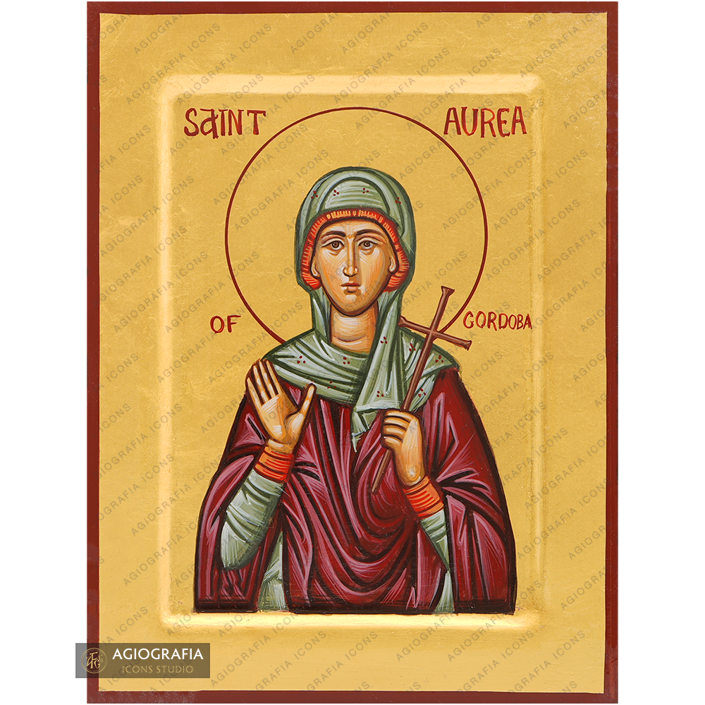 24k Saint Aurea of Cordoba Handwritten Orthodox Icon with Gold Leaves ...
