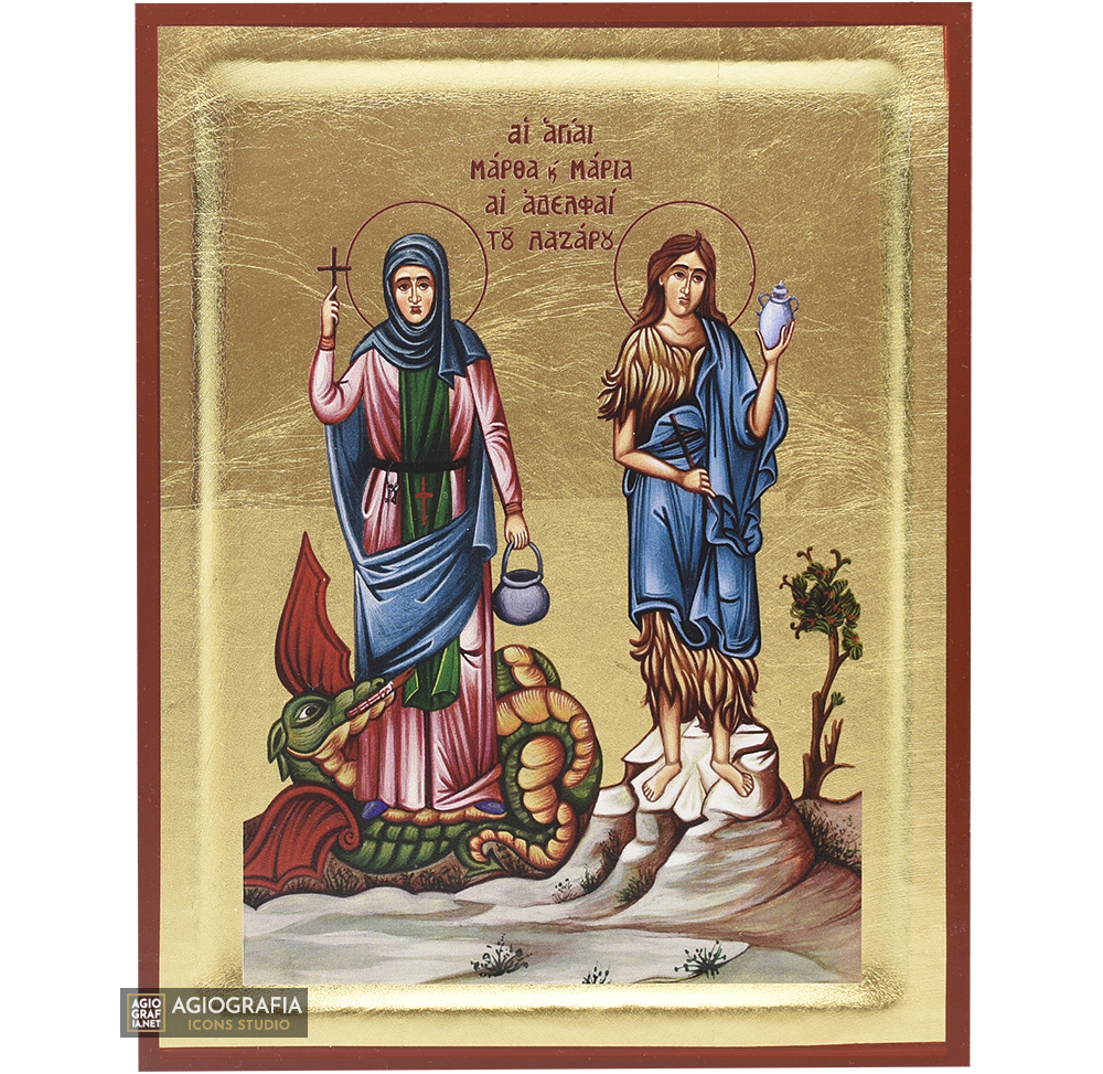 18k Sts Martha & Magdalene Orthodox Icon on Wood with Gold Leaf ...