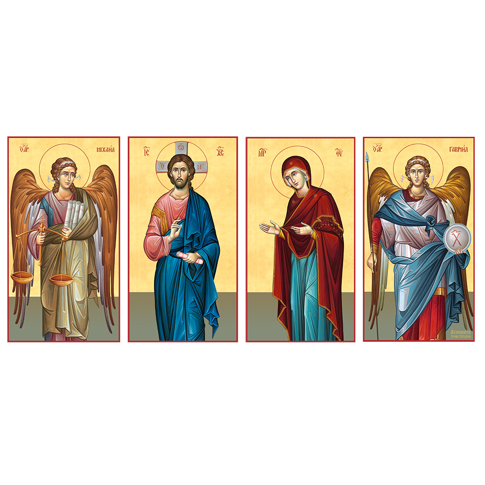 4 Icons Jesus Christ Virgin Mary Archangels Michael & Gabriel 22k Gold ...