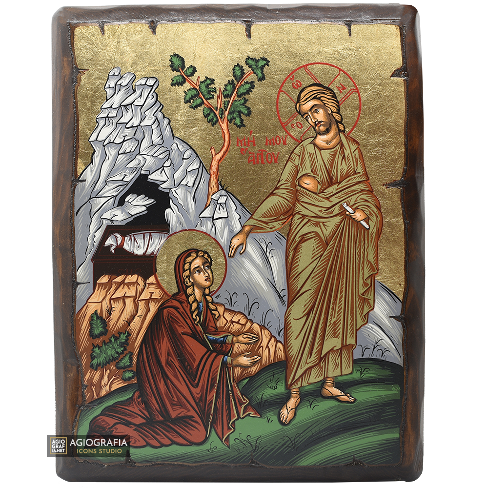 Berühre mich nicht (hl. Maria Magdalena) Holzikone mit mattem Blattgold ...