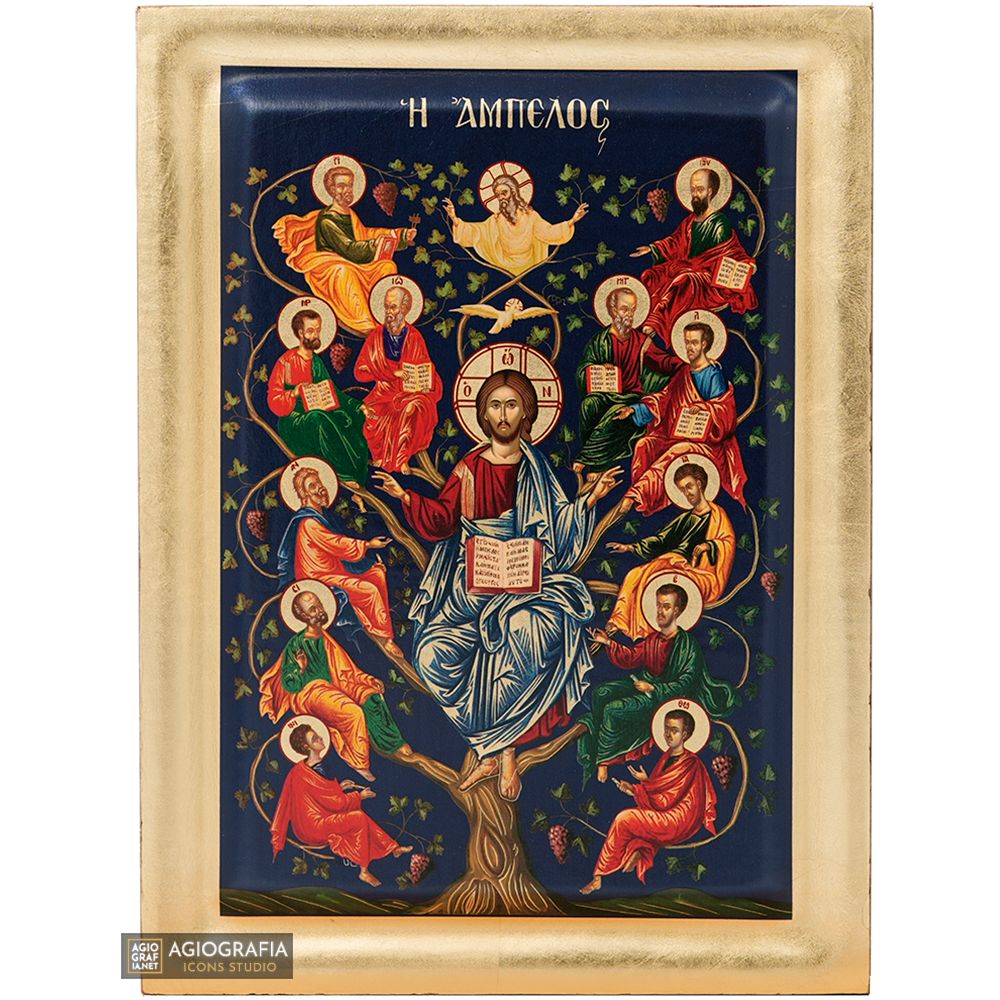 Jesus Christ Tree of Life (The Vine Ampelos) Wood Icon with Gold Leaf ...