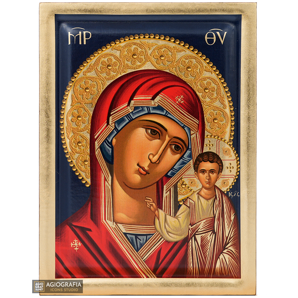 Virgin Mary of Kazan Eastern Christian Icon on Wood with Gold Leaf ...