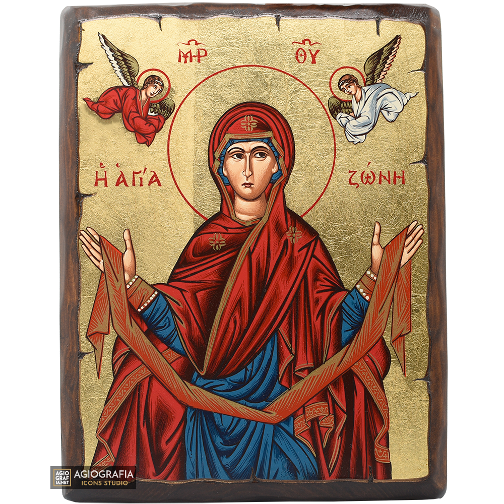 Virgin Mary Holy Cincture Belt Orthodox Icon on Wood with Gold Leaf ...
