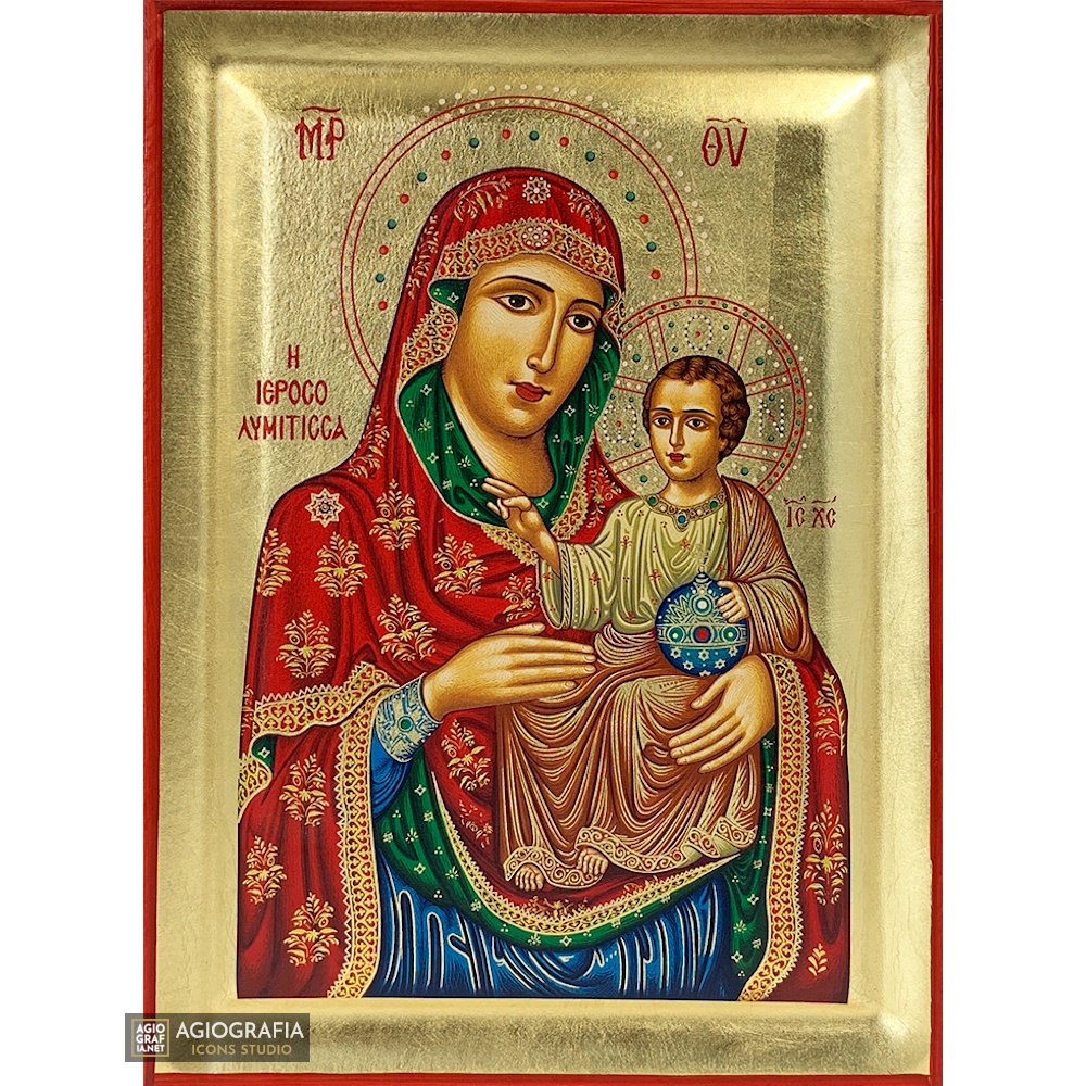 Virgin Mary of Jerusalem Eastern Christian Icon on Wood with Gold Leaf ...