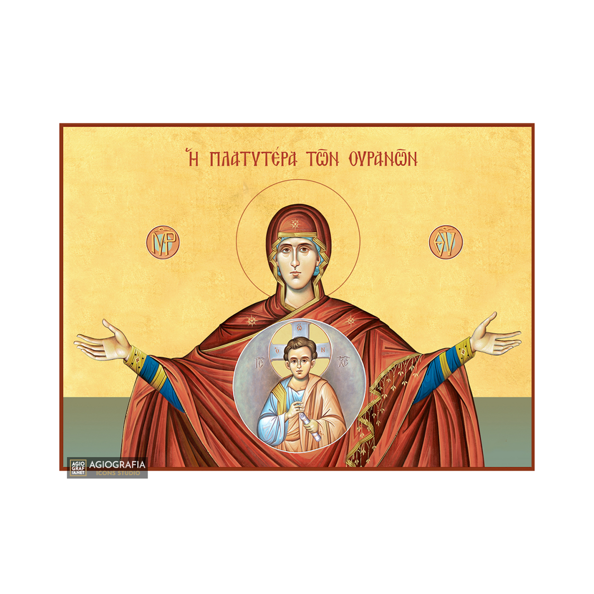 22k Virgin Mary the Platytera - Gold Leaf Background Orthodox Icon ...