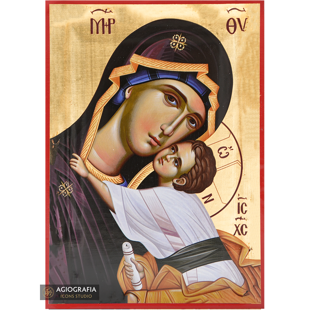 Virgin Mary holding Jesus Christ Icon with Gold Foil Background ...