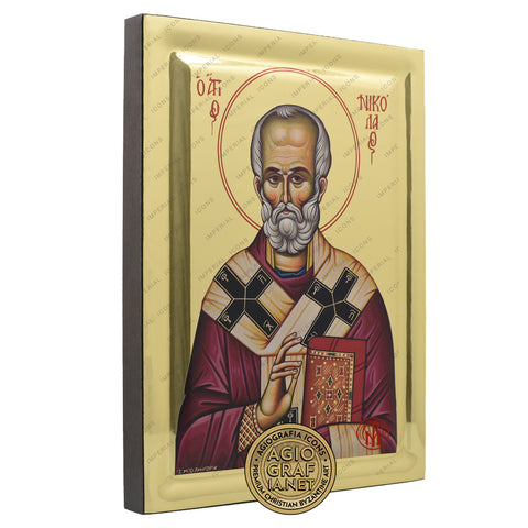 St Nicholas Byzantine Orthodox Wood Icon with Gilding Effect ...