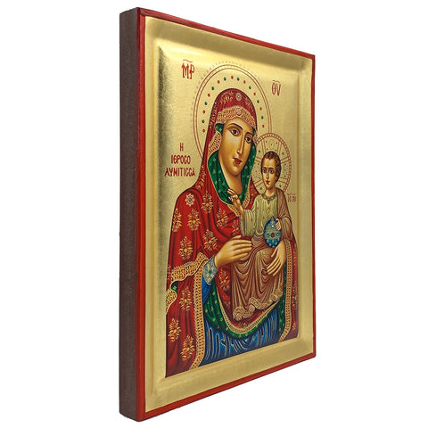 Virgin Mary of Jerusalem Eastern Christian Icon on Wood with Gold Leaf ...